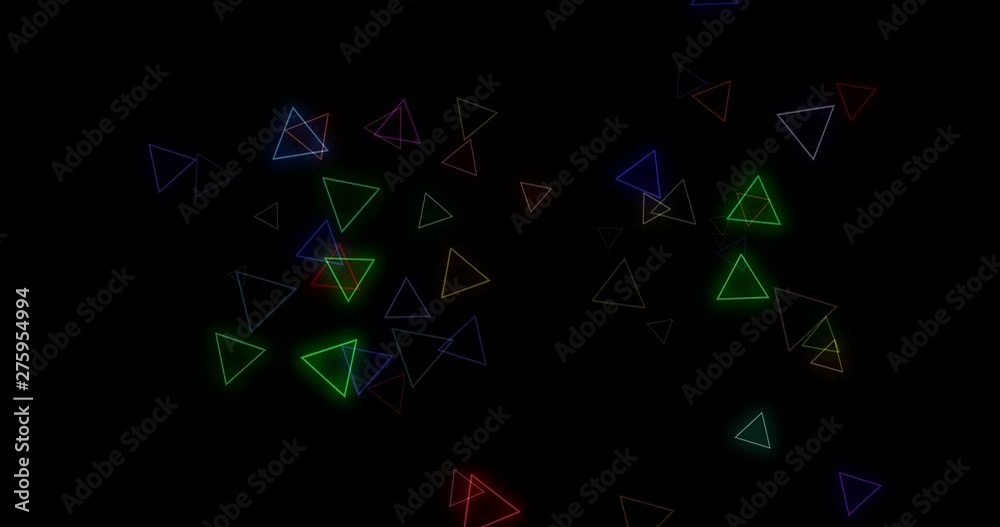 cloud of triangle polygons that rotate in black space. animation with multicolor triangles ...