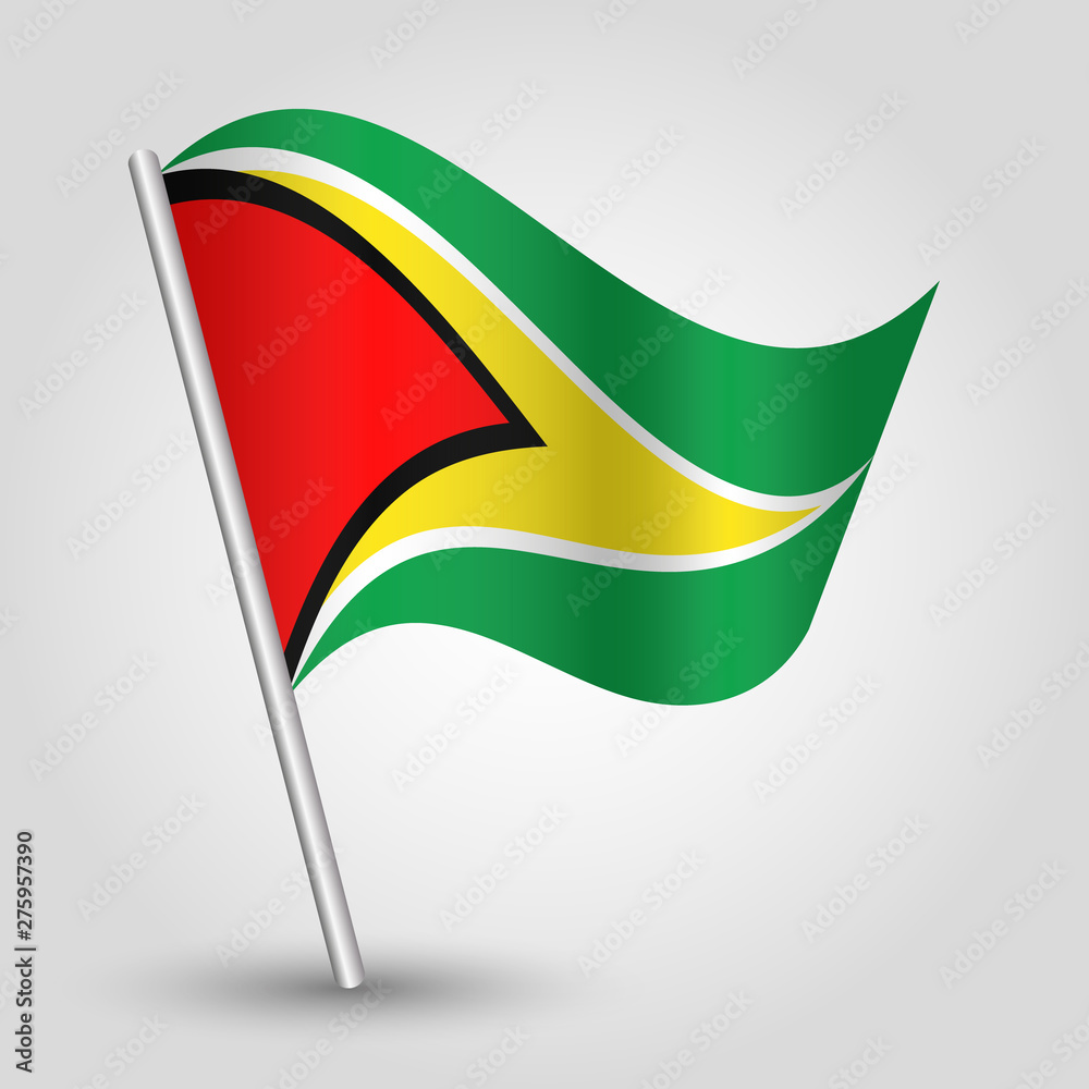 vector waving simple triangle guyanese flag on slanted silver pole ...