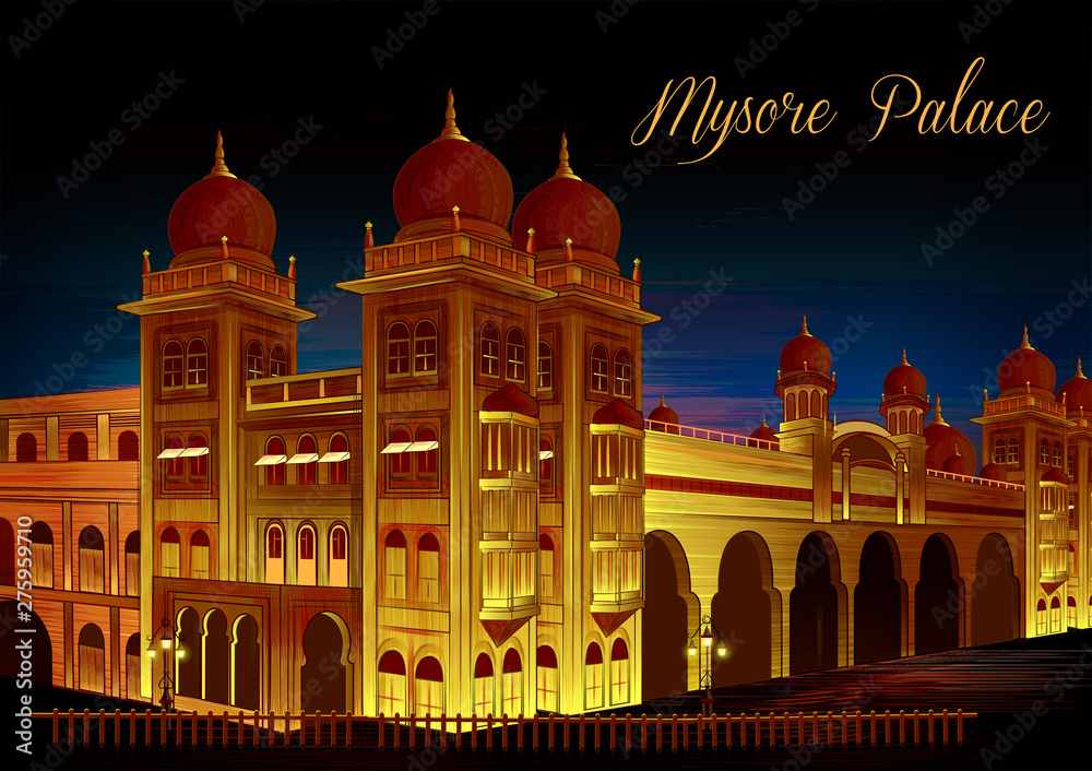 vector illustration of historical monument Mysore Palace in Karnataka ...