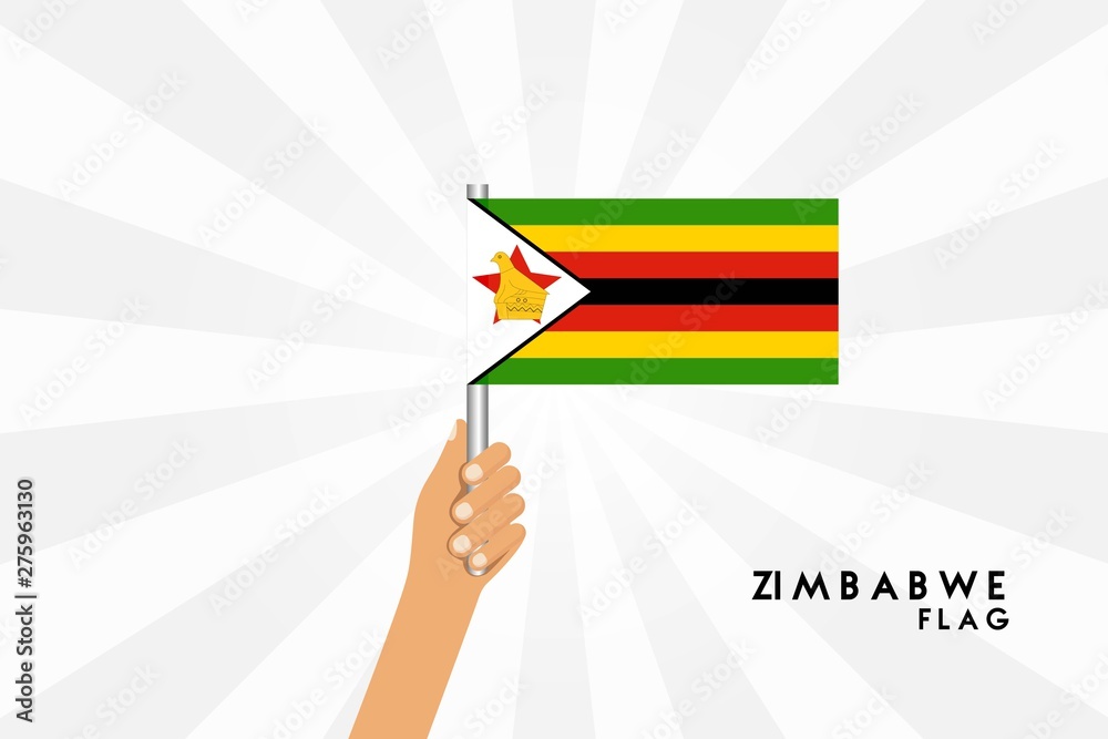 Vector cartoon illustration of human hands hold Zimbabwe flag. Isolated ...