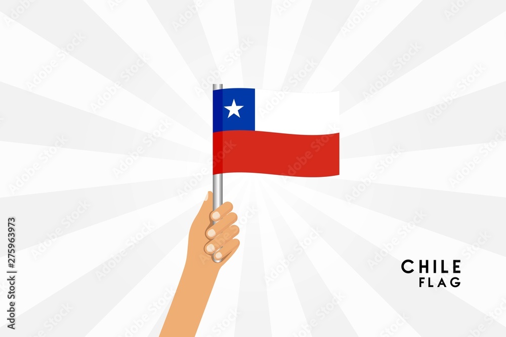 Vector cartoon illustration of human hands hold Chile flag. Isolated ...