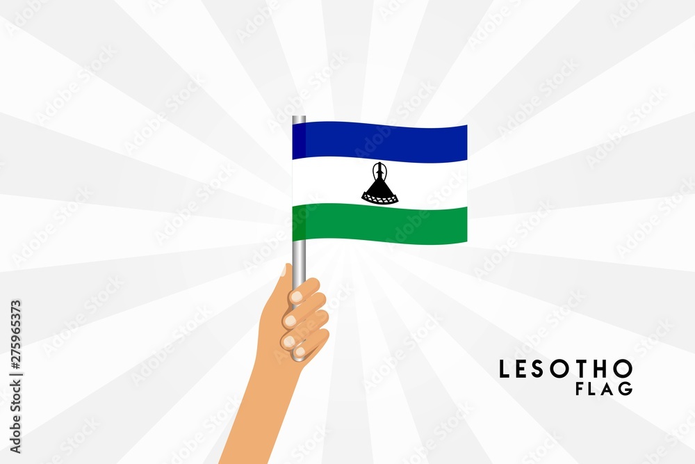 Vector cartoon illustration of human hands hold Lesotho flag. Isolated ...