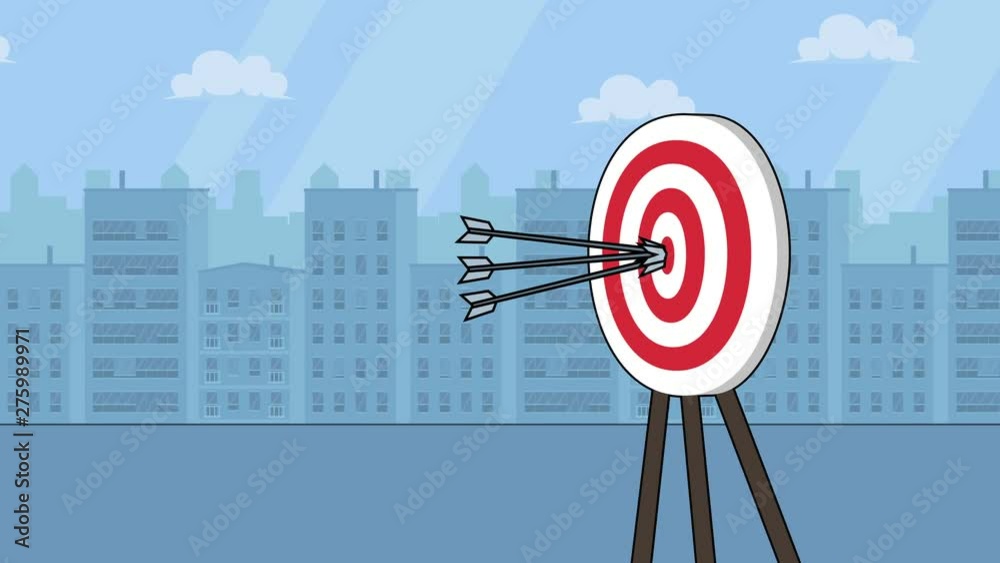 Flat cartoon businesswoman character archery shooting targets animation ...