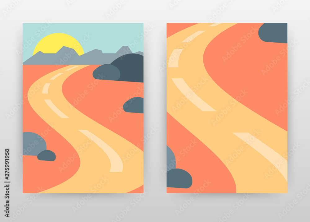 Round road in desert behind sun business design for annual report ...