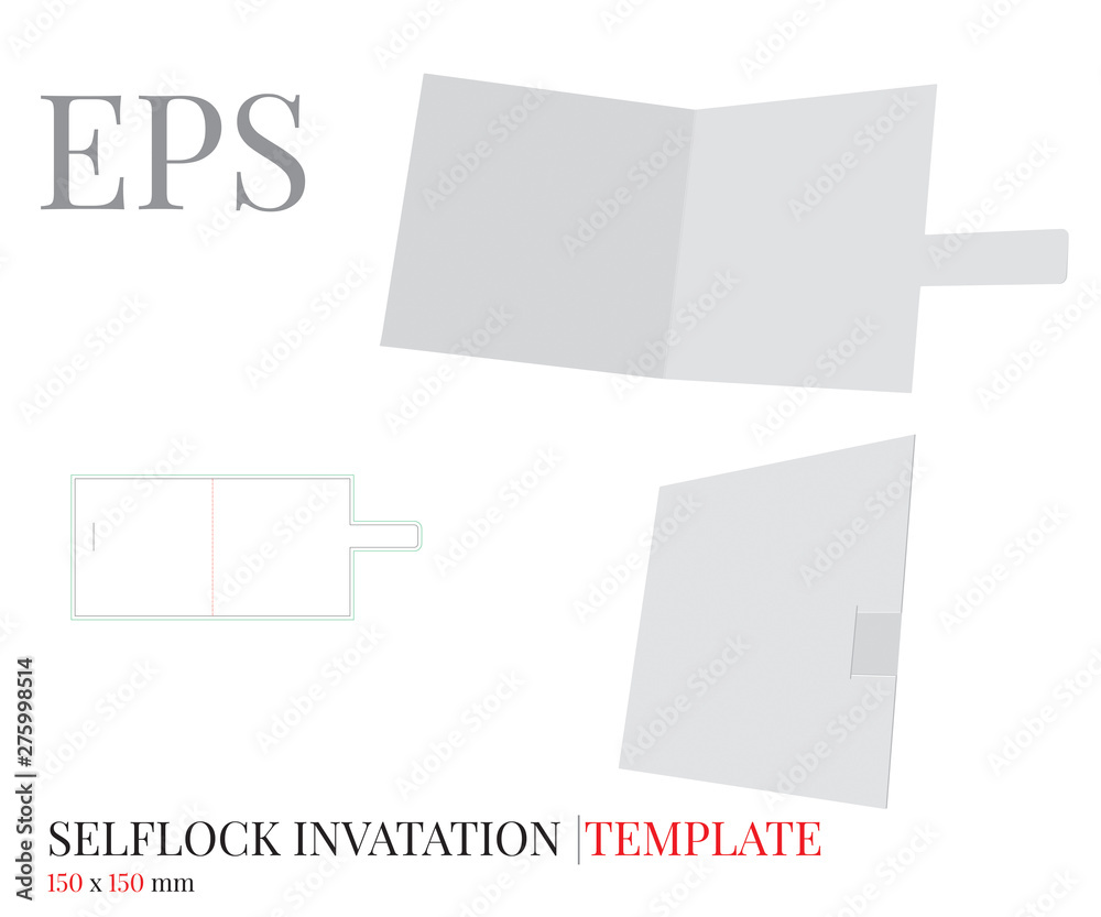 Self lock invitation template, vector with die cut / laser cut lines ...