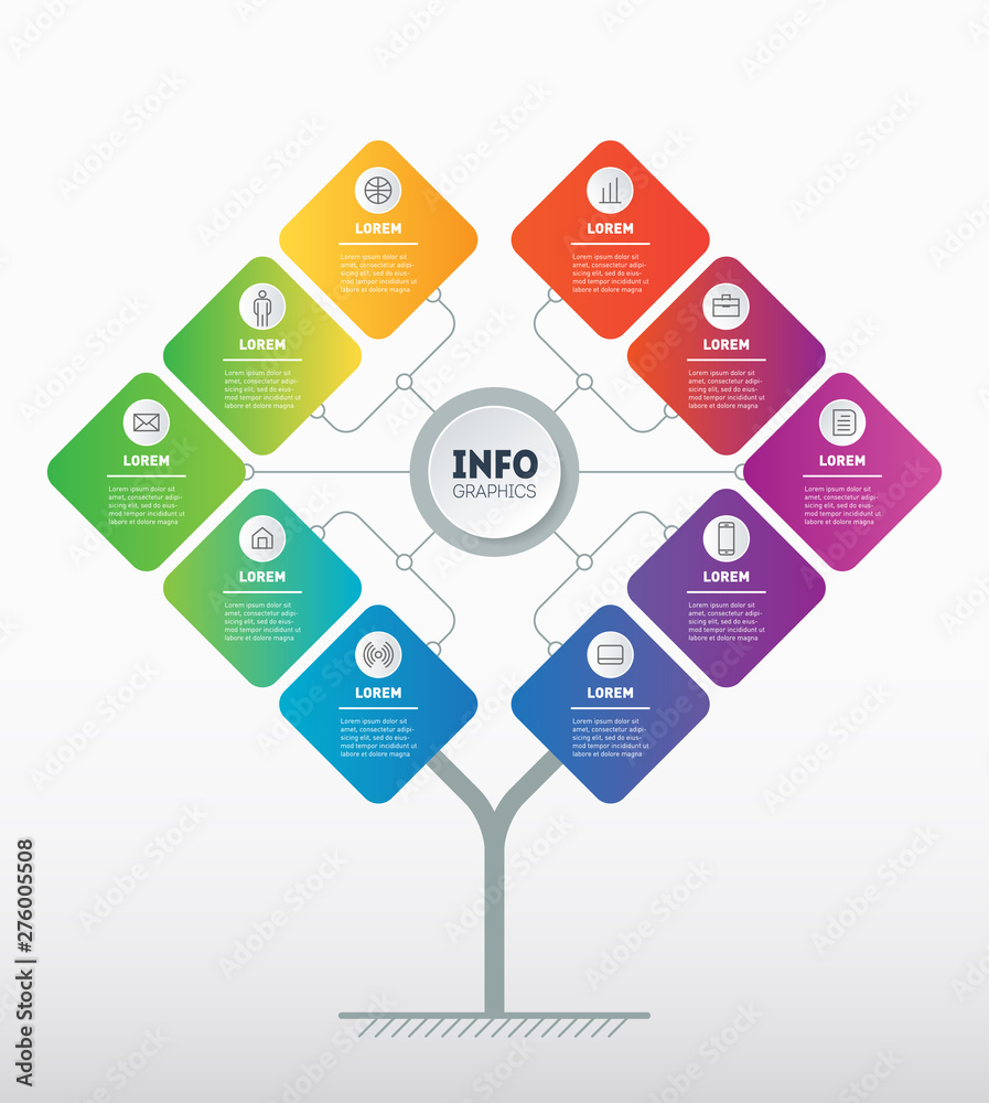 Business presentation with 10 options. Template of tree or diagram ...