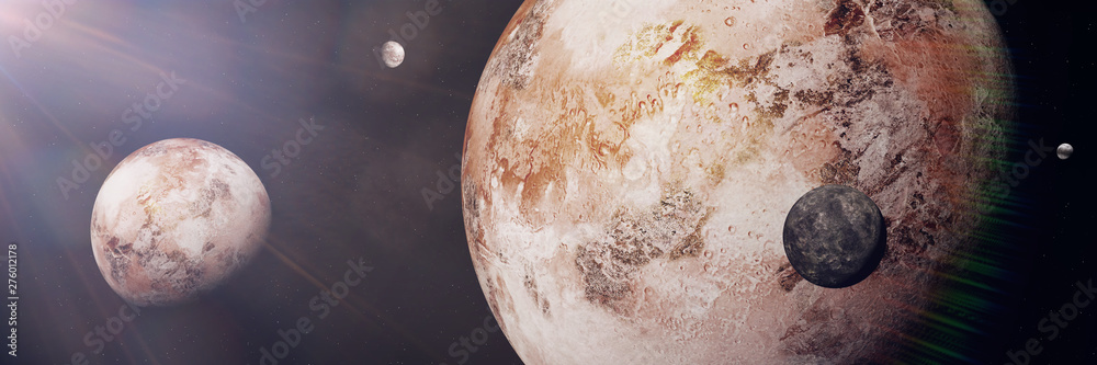 beautiful alien worlds, planet with moons in distant solar system (3d ...