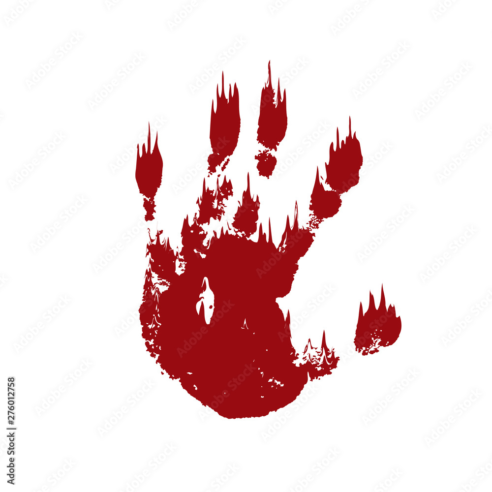 Bloody hand print isolated white background. Horror scary blood dirty ...