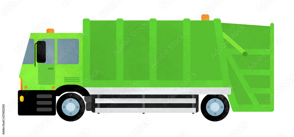cartoon happy and funny garbage truck on white background illustration ...
