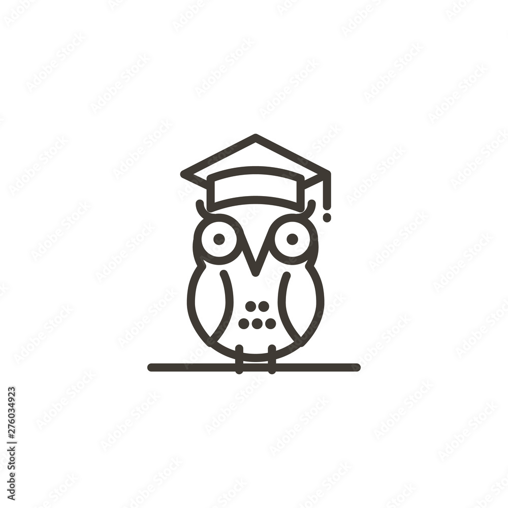 Smart owl with a student academic cap vector icon. Thin line ...