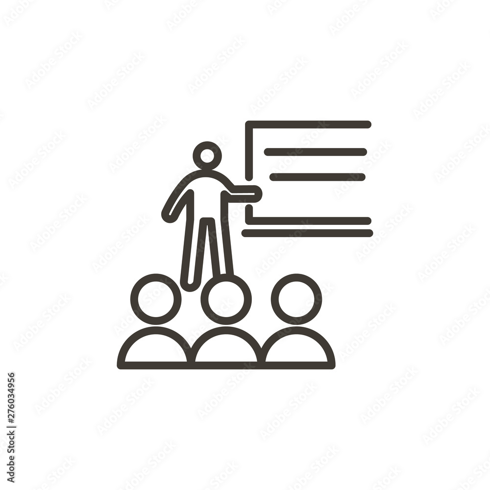 Person presenting information on the board with crowd, audience or ...