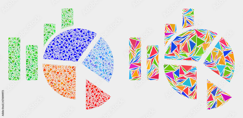 Statistics charts mosaic icon of triangle items which have variable ...