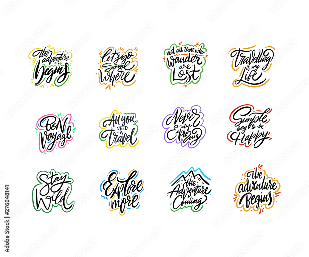 Travel and Adventure lettering set 05. Hand drawn vector illustration ...