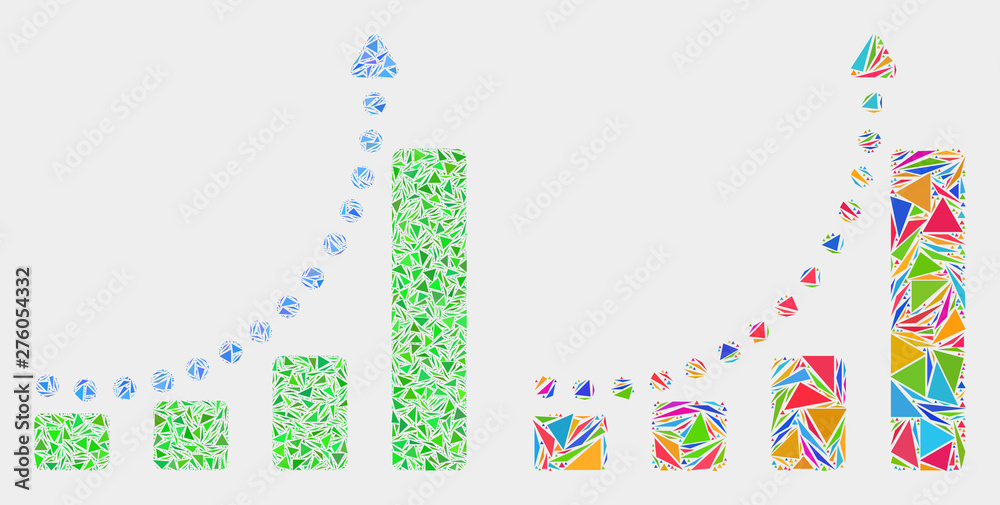 Growing chart trend collage icon of triangle items which have variable ...