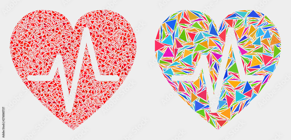 Heart pulse collage icon of triangle elements which have variable sizes ...