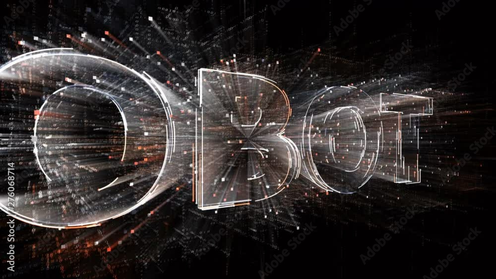 Wideo Stock: 4k robot animated word tag cloud;text design animation.The Matrix style binary ...