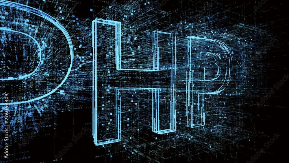 4k PHP Programming language word tag cloud;binary computer code.The Matrix style binary computer ...