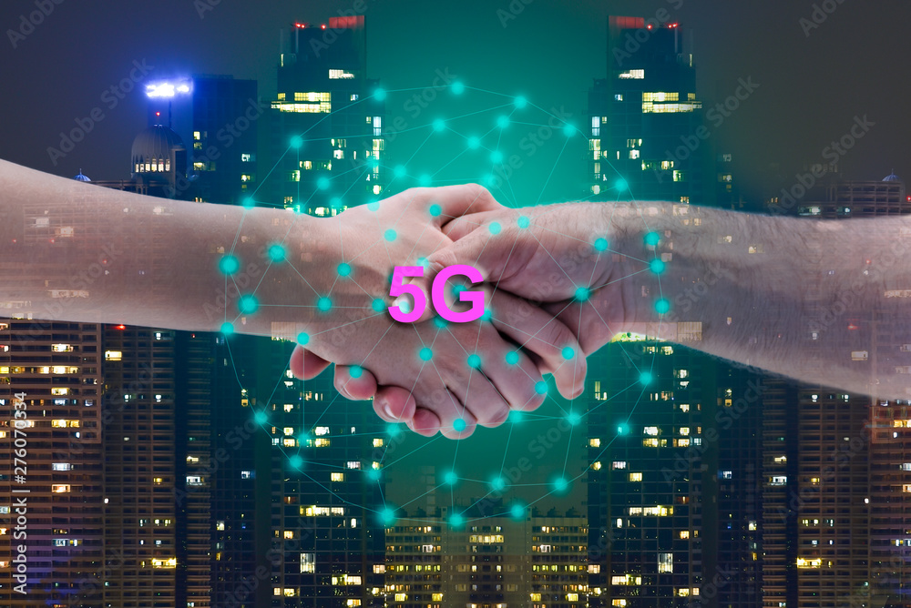 Double exposure business handshake for successful in business ...