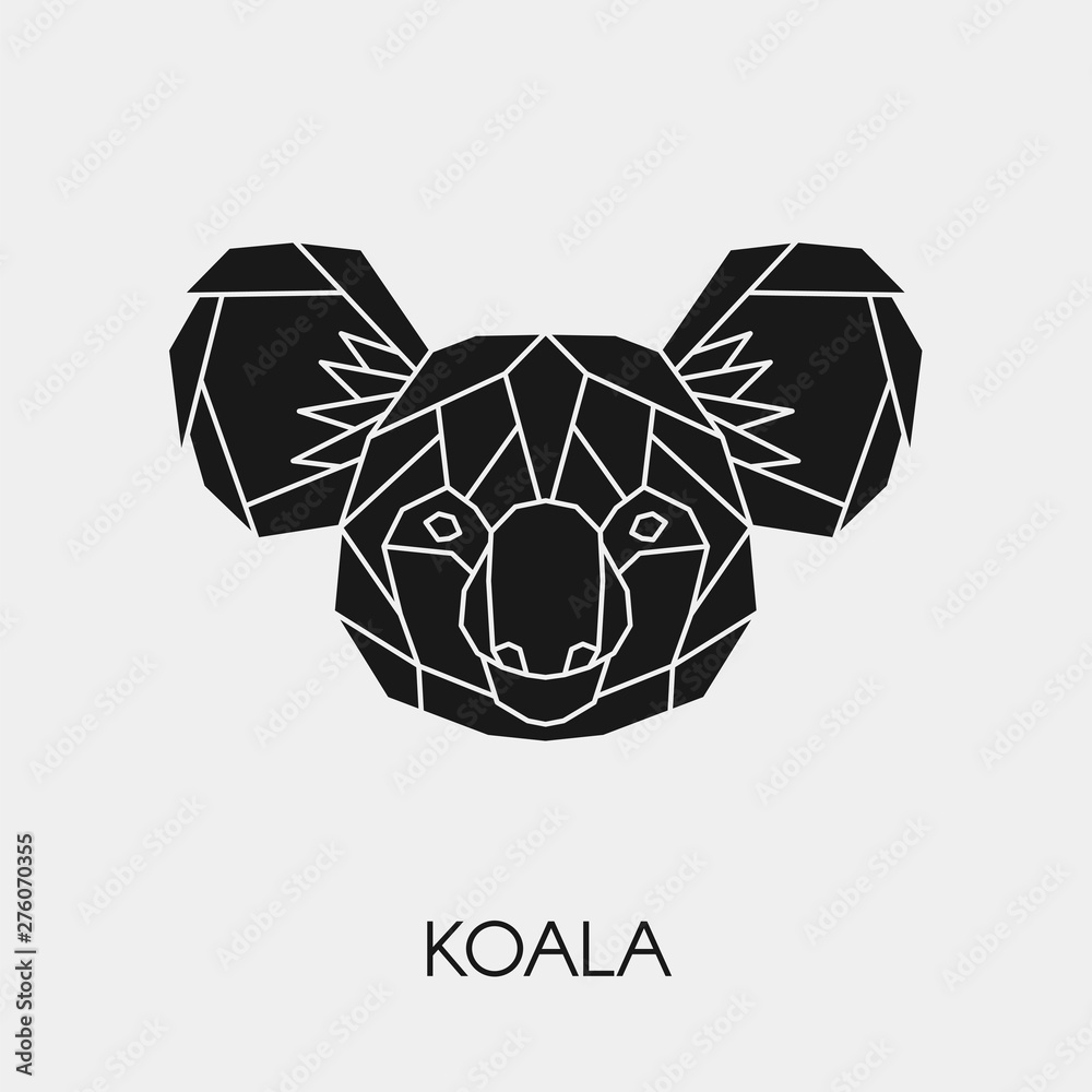 Geometric koala. Polygonal head of animal. Black silhouette. Vector ...