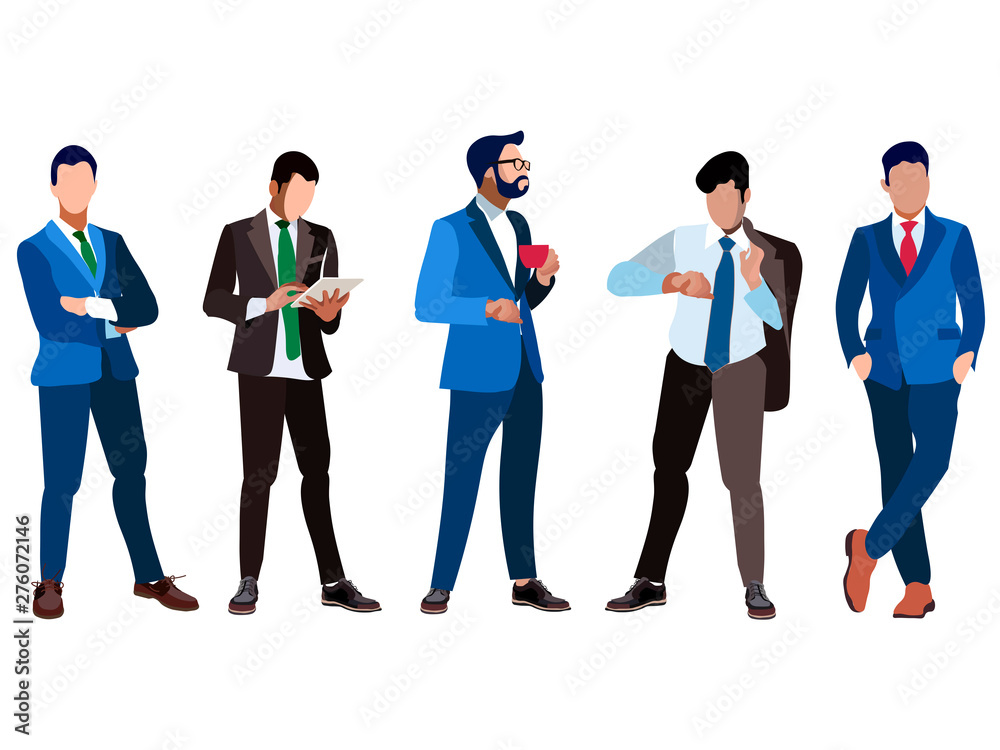 A set of businessmen five people. Isolated on white background. In ...