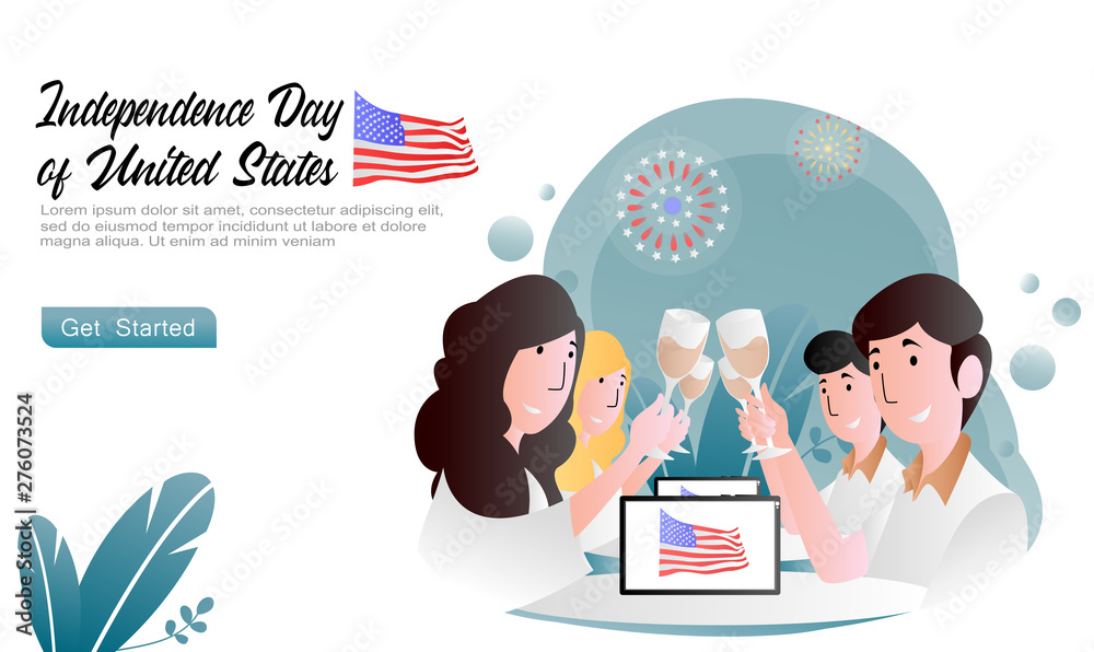 flat vector cartoon illustration celebrate America's independence day ...