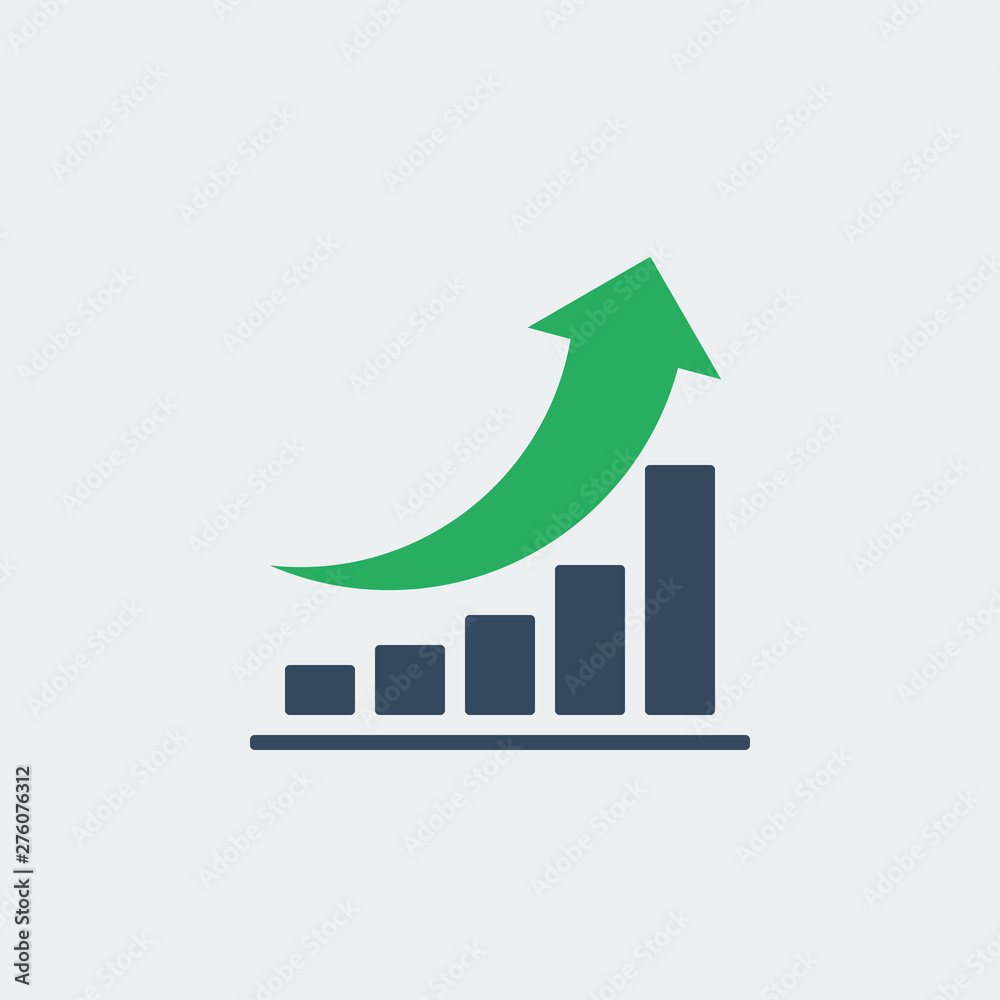 bar chart with rounded green up arrow, vector icon or pictogram Stock ...