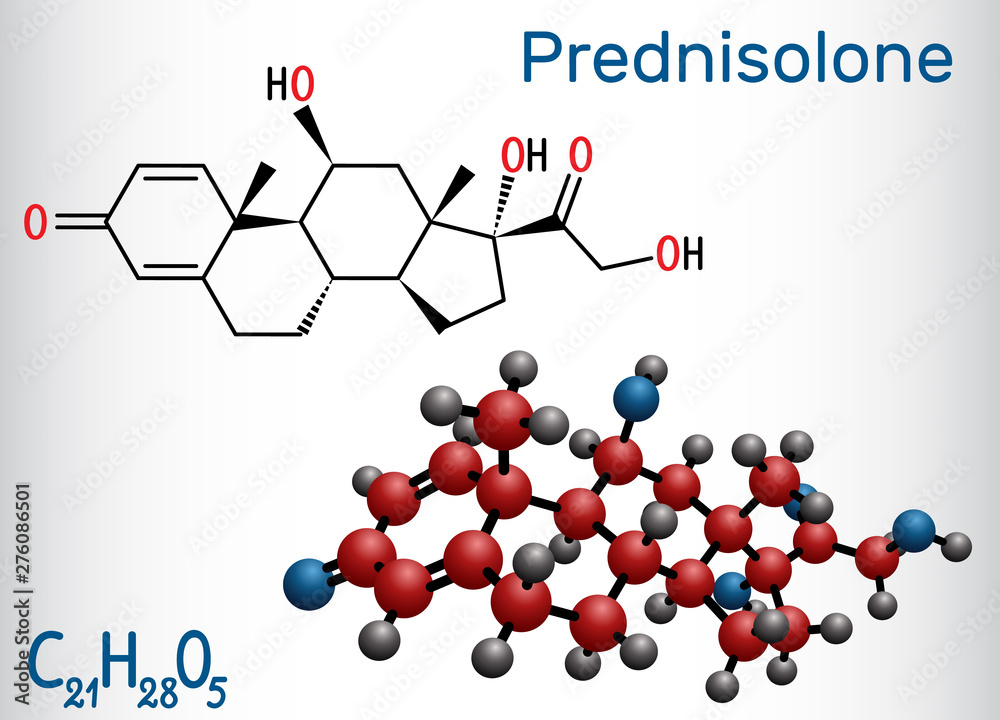 Prednisolone molecule. Is known as a corticosteroid or steroid ...