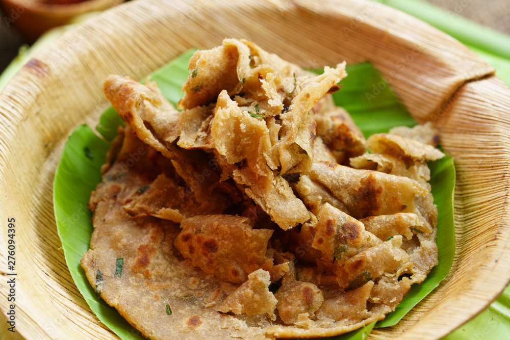 Lacha paratha, puff pastry. Traditional Indian flat bread paratha Stock ...