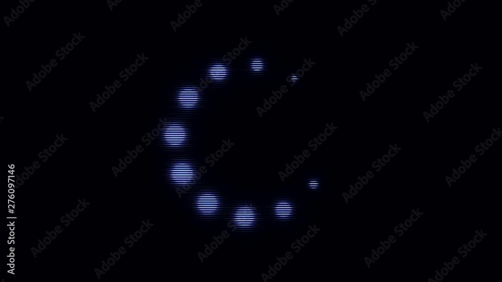 Loading blue circle icon of small blinking spheres moving on black ...