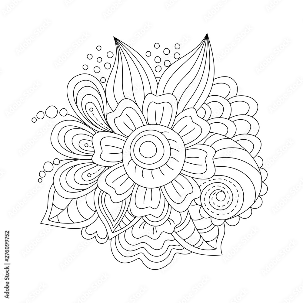 Zentangle flowers coloring page for adults and children, graphic ...