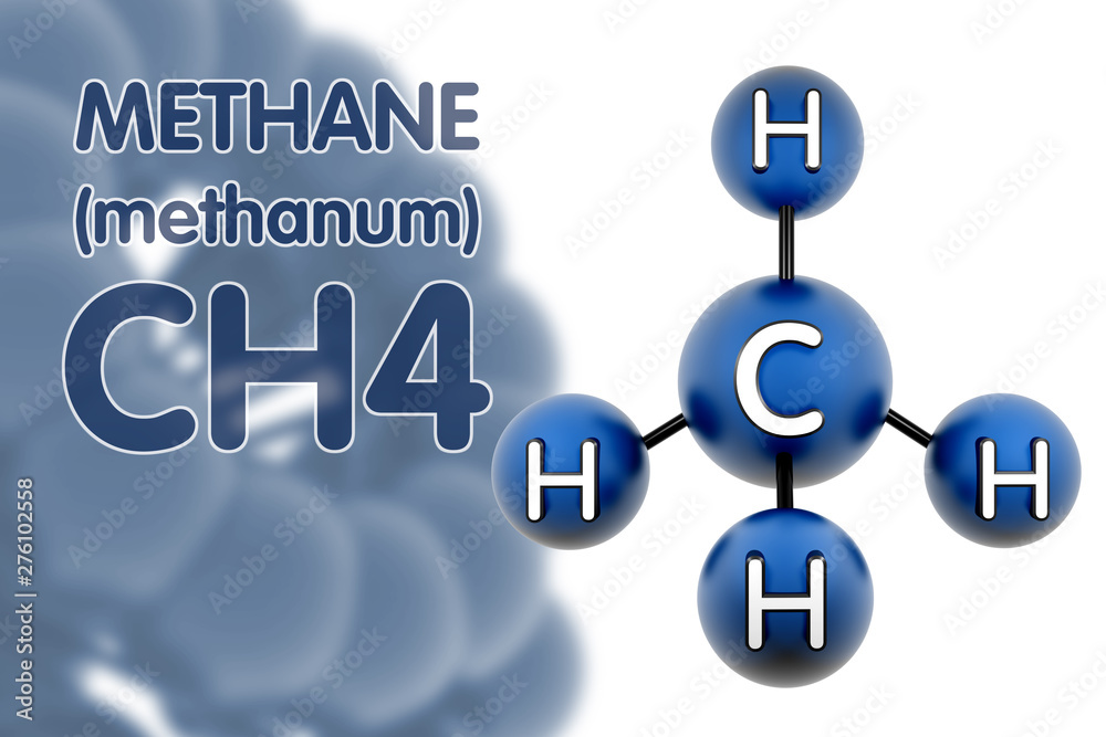 ch4 - molecule methane. Render of 3d model with copy space. Stock ...
