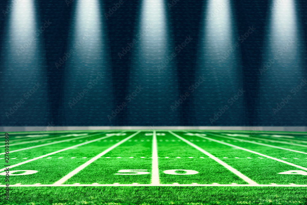 Perspective of football field. Football stadium with white lines ...