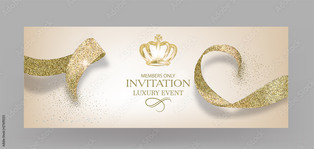 Invitation banners with sparkling golden ribbons Stock Vector | Adobe Stock