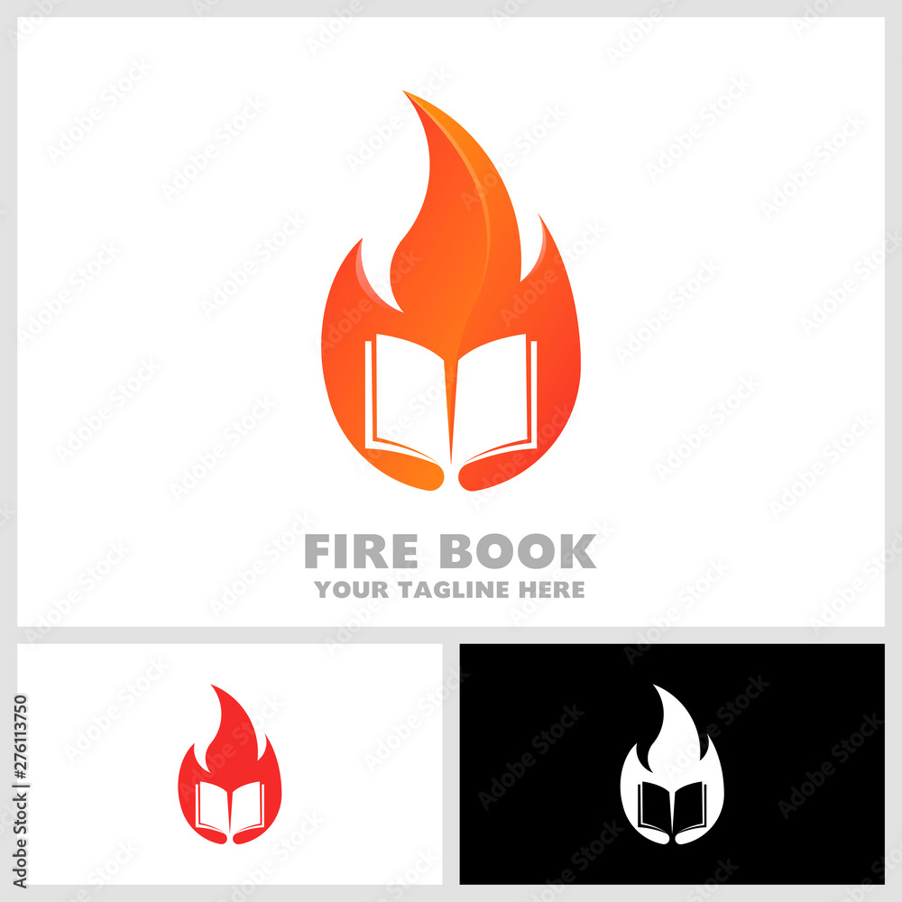 Fire Book logo. Book on fire. Hot Learn logo. Stock Vector | Adobe Stock
