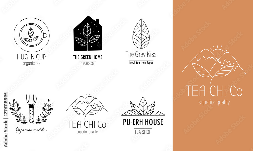 Hand drawn tea logo set in doodle style Stock Vector | Adobe Stock