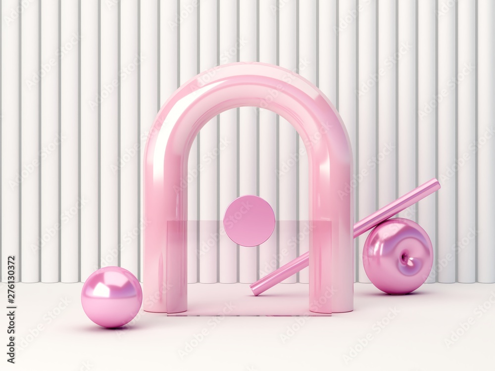 Minimal scene 3d rendering with geometrical forms. Pink pastel colors ...