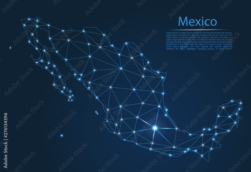 Map of Mexico connection. Vector low-poly image of a global map with ...