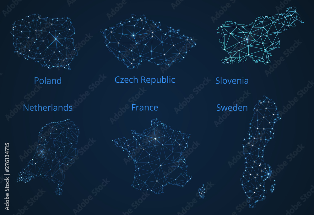 Map of communication networks of 6 countries of Europa. Vector poly ...