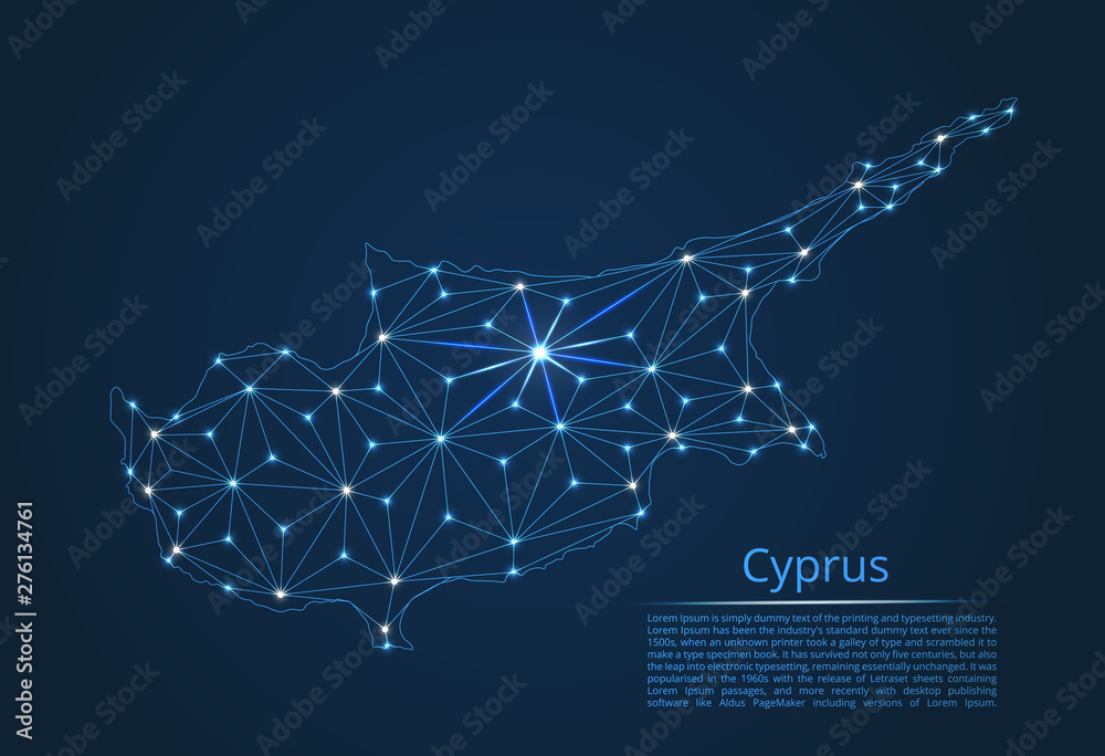 Map of Cyprus connection. Vector low-poly image of a global map with ...