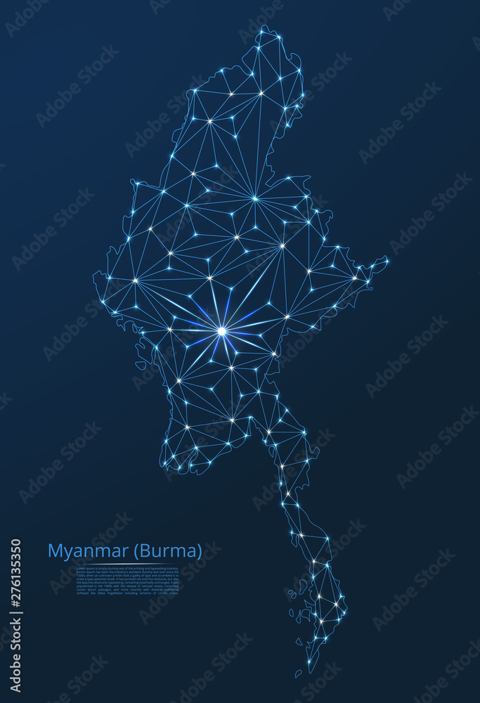 Map of Myanmar (Burma) connection. Vector low-poly image of a global ...