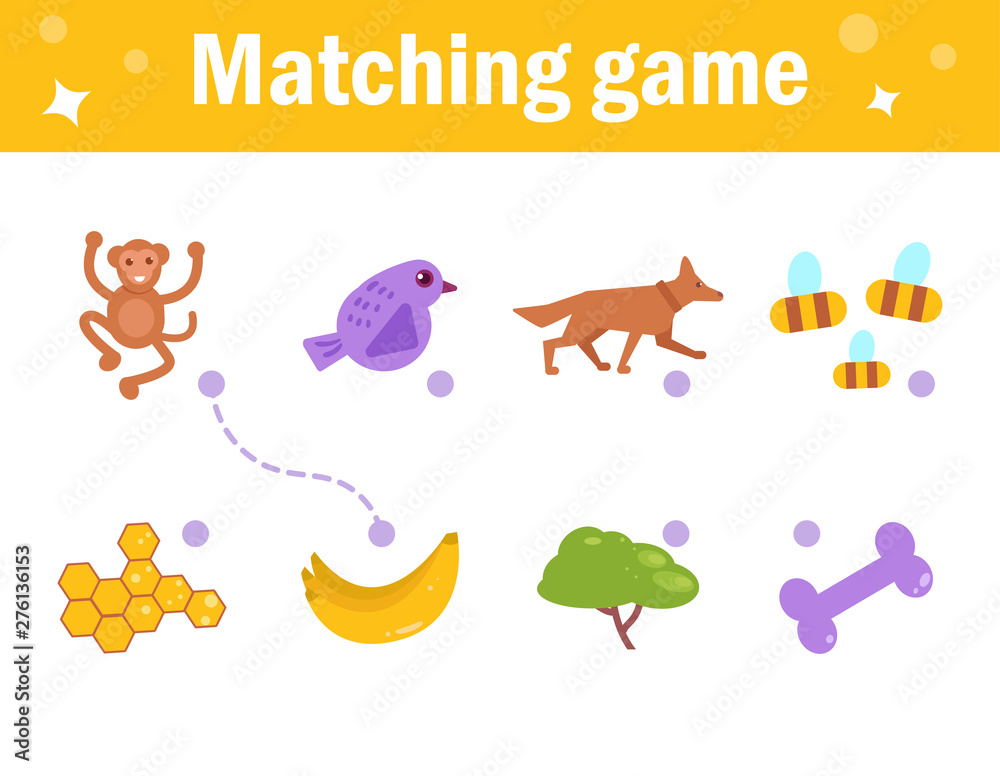 Matching game for kids Vector. Cartoon. Isolated art on white ...