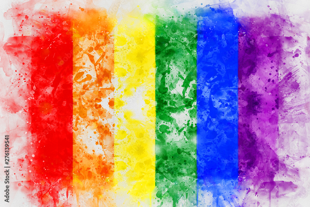 Rainbow LGBT flag digital painting. watercolor painting on white ...