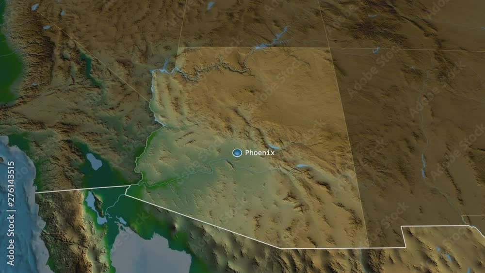 Arizona - state of the United States zoomed on the physical map of the ...