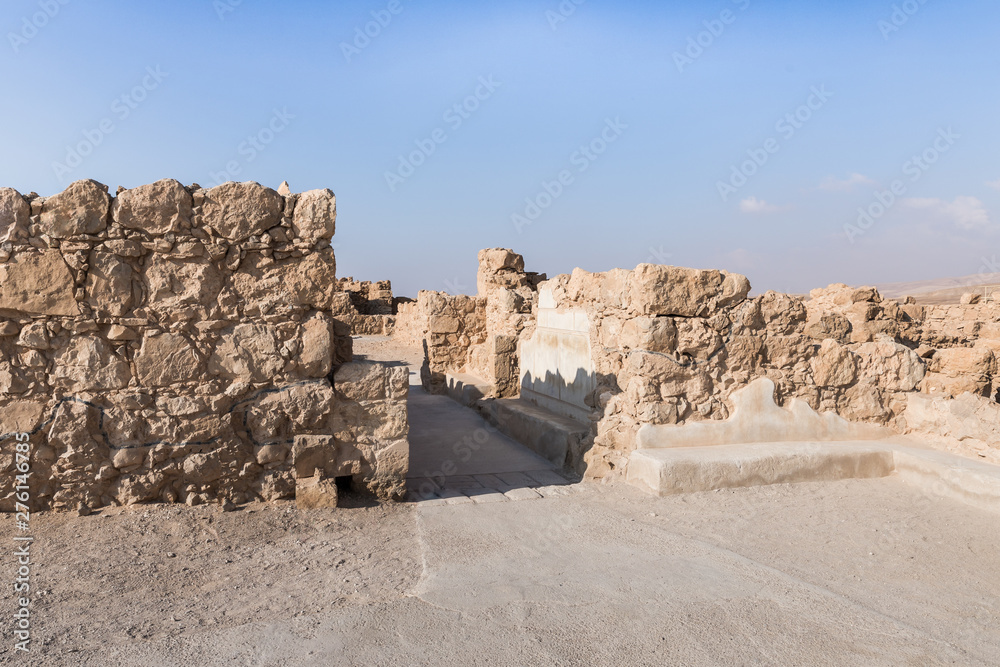 Morning view of the excavation of the ruins of the fortress of Masada ...