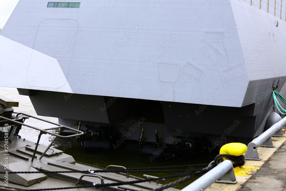 Navy day showing combat boats, automatic guns, UAV, drone, warships ...