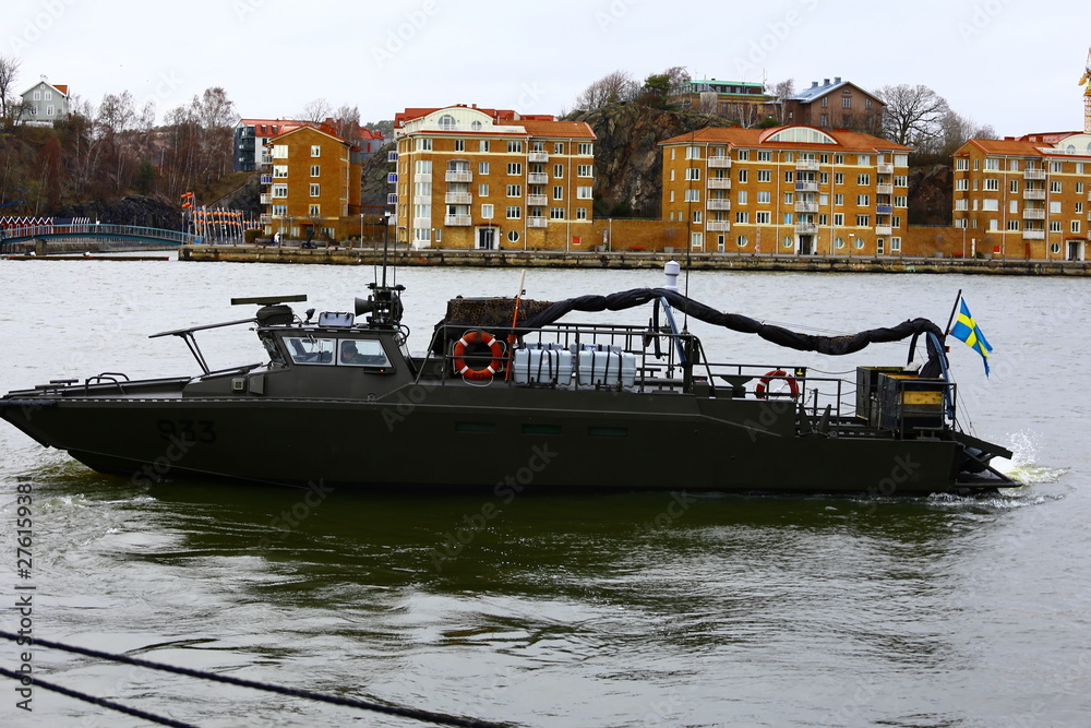 Navy day showing combat boats, automatic guns, UAV, drone, warships ...