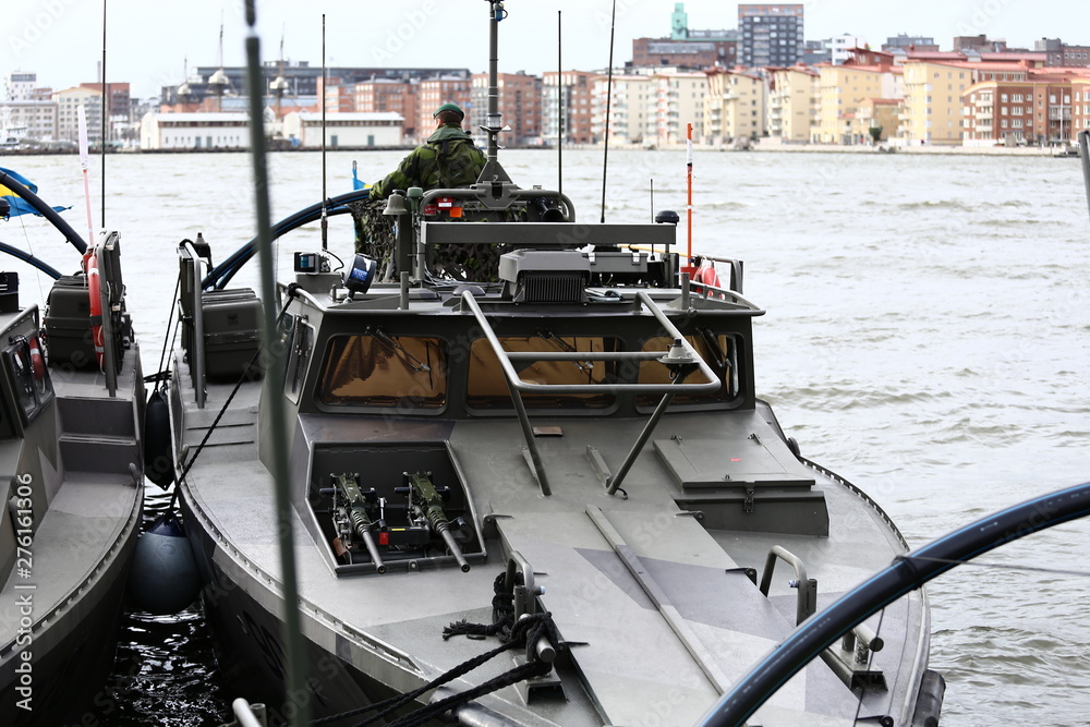 Swedish army and navy with combat boats, rib boat, dive boat, machine ...