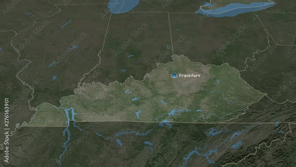 Kentucky - state of the United States zoomed on the satellite map of ...
