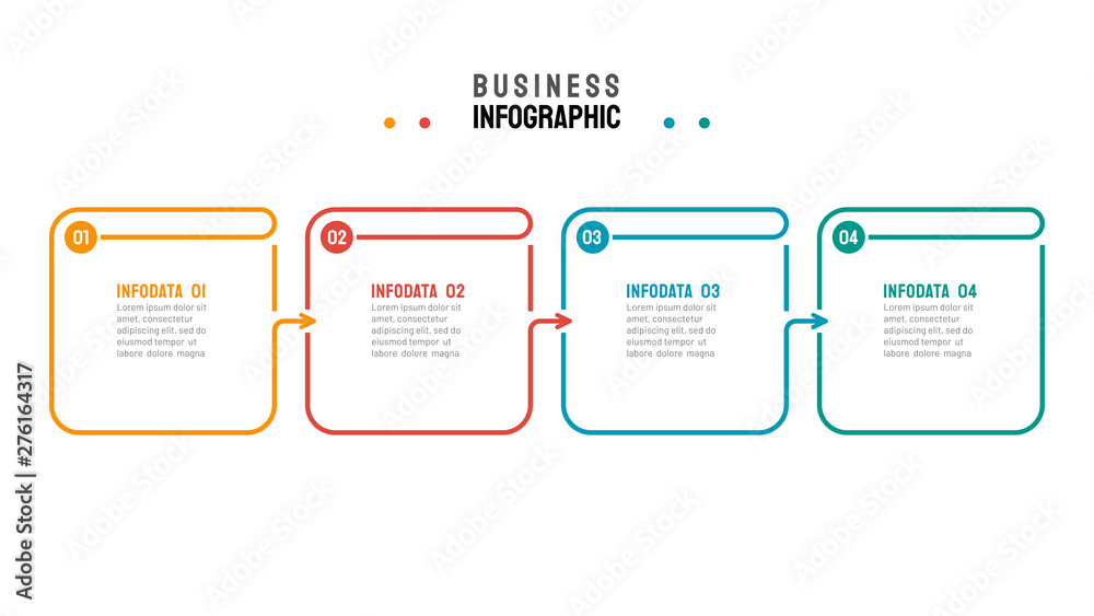 Business process step design template. Timeline infographic with 4 ...