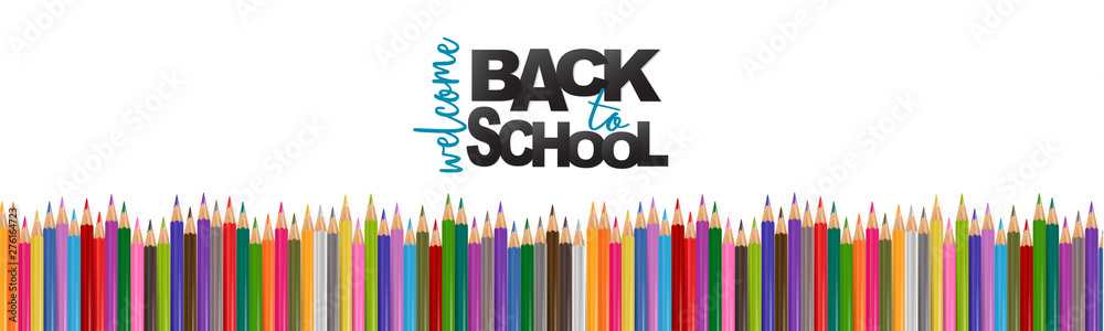 Welcome back to school banner background with a pile of colorful ...